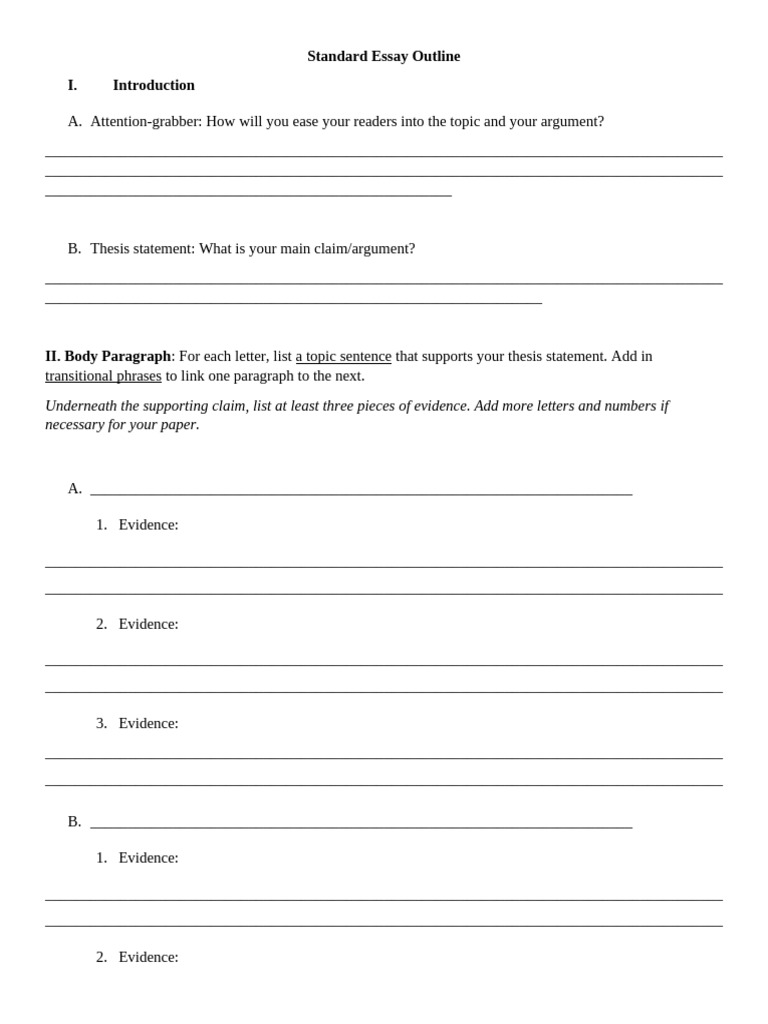 Standard Essay Outline Template | PDF