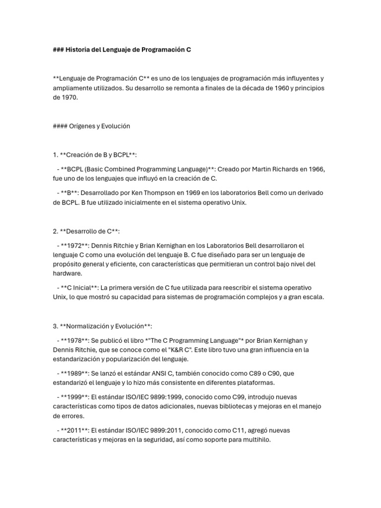 Historia del Lenguaje de Programación C | PDF