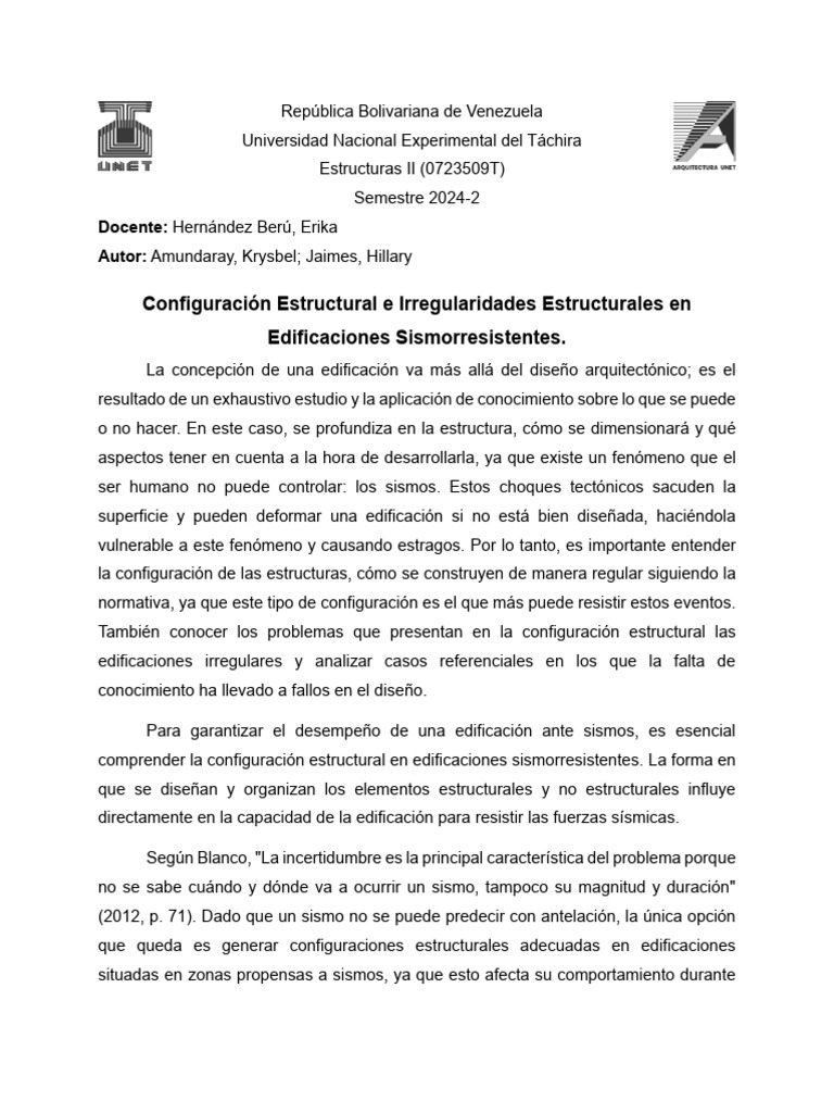 Ensayo Configuración Estructural e Irregularidades Estructurales en Edificaciones ...