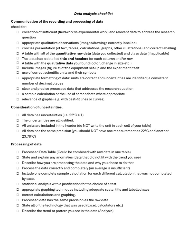IA Data Analysis Checklist | PDF