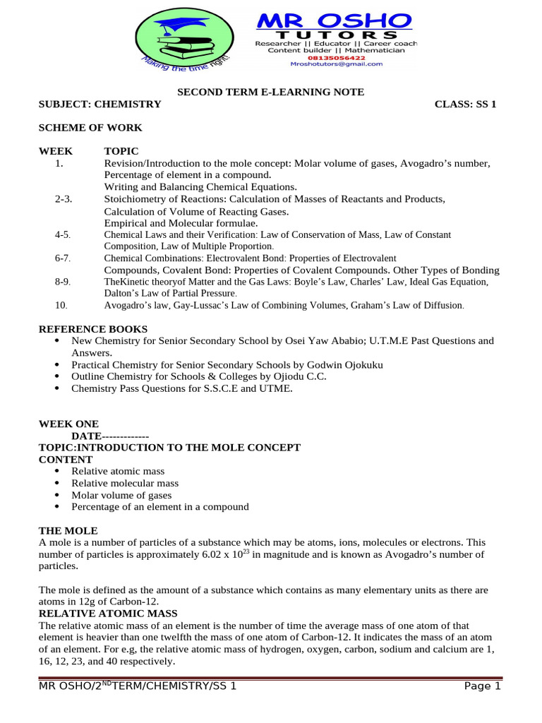 Second Term Ss1 Chemistry | PDF