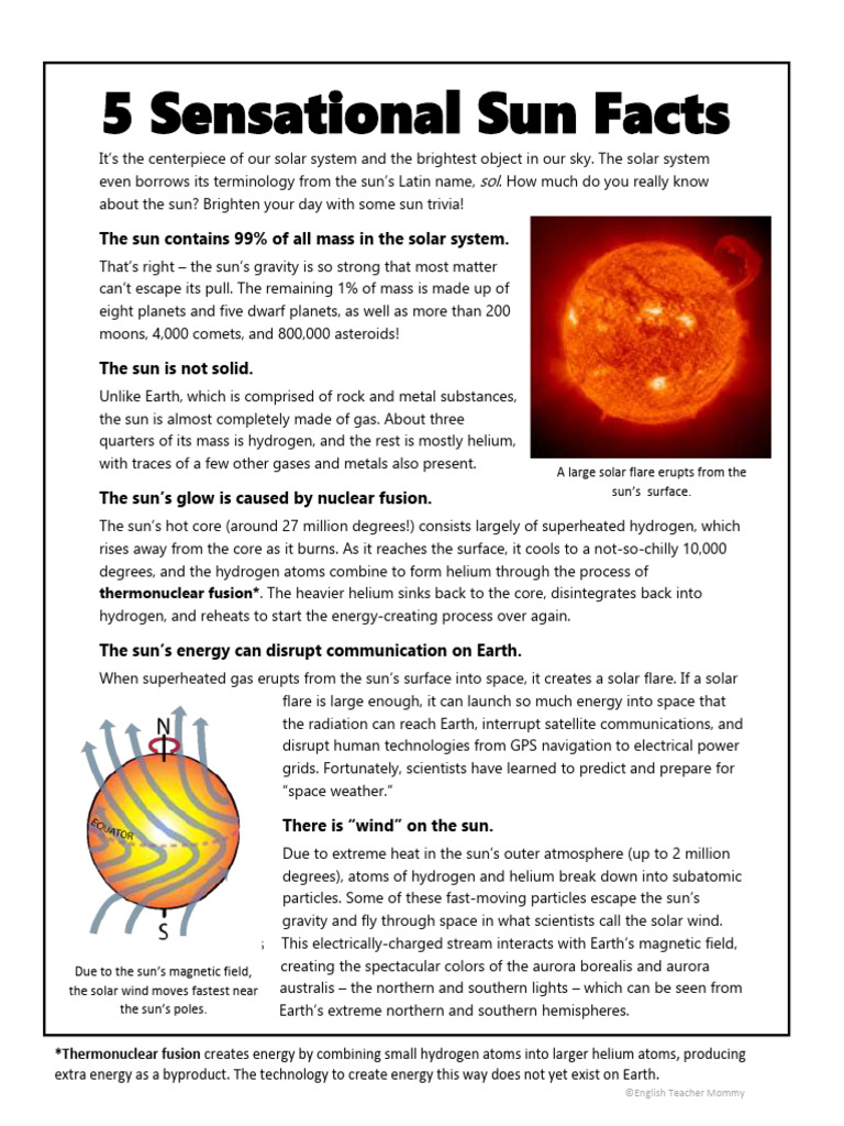 Unit 1, Day 8: 5 Sensational Sun Facts | PDF | Sun | Solar System