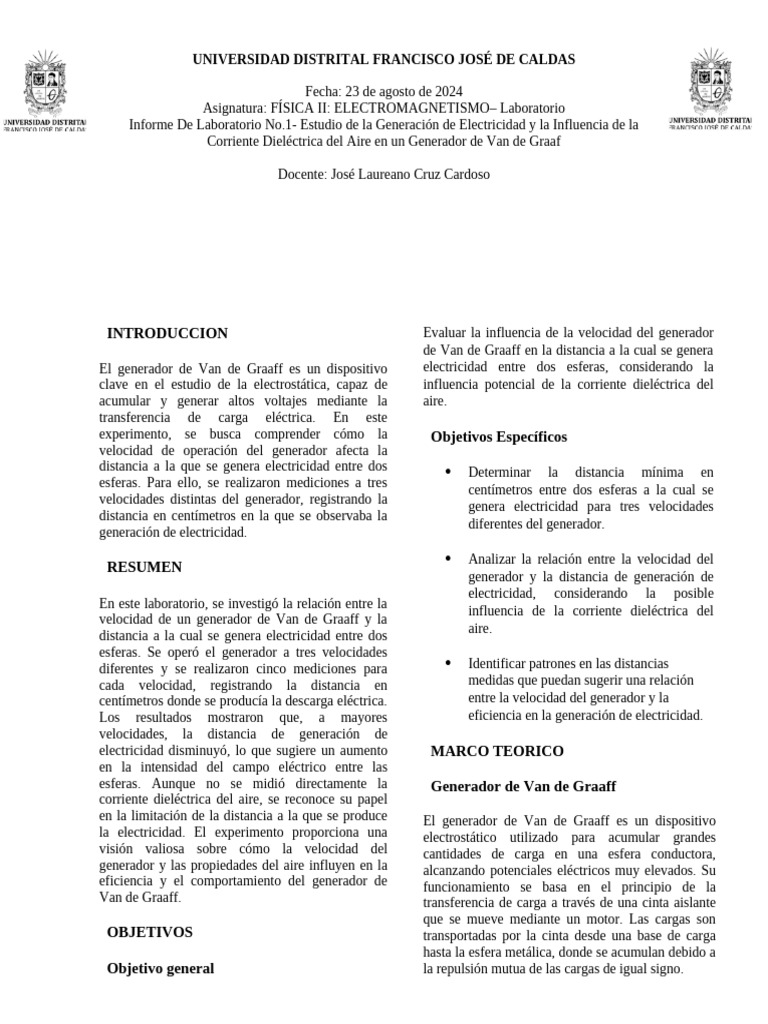 Informe 2 Lab #2 Van de Graff | PDF