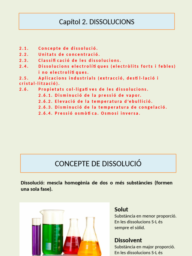 Diapositives. Capítol 2 (Dissolucions) | PDF