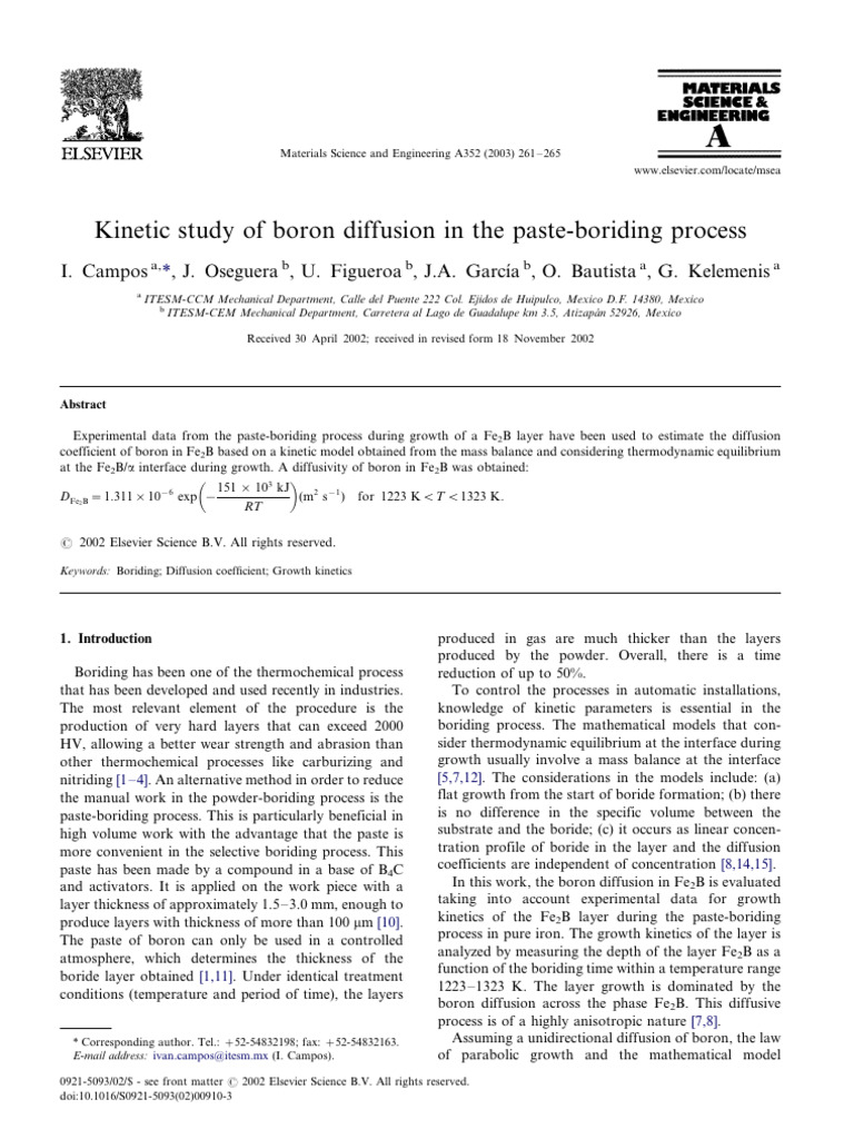 Campos-2003-Kinetic Study of Boron Diffusion I | PDF