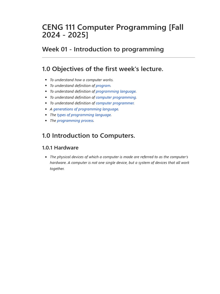 Week 01 Introduction to Programming | PDF