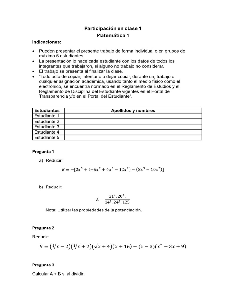 Participación en Clase 1-M1-Alumnos - XPDDNZ | PDF