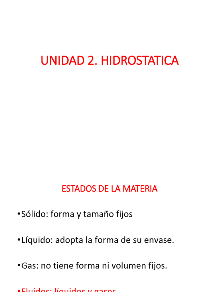 Unidad 2. Hidrostatica | PDF
