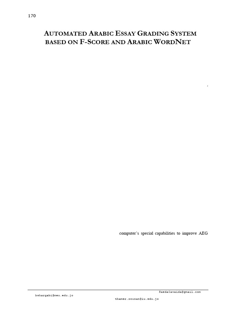 Automated Arabic Essays Grading System Based On F | PDF