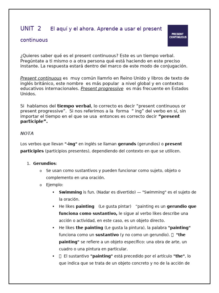 UNIT 2 PRESENT CONTINUOUS. | PDF