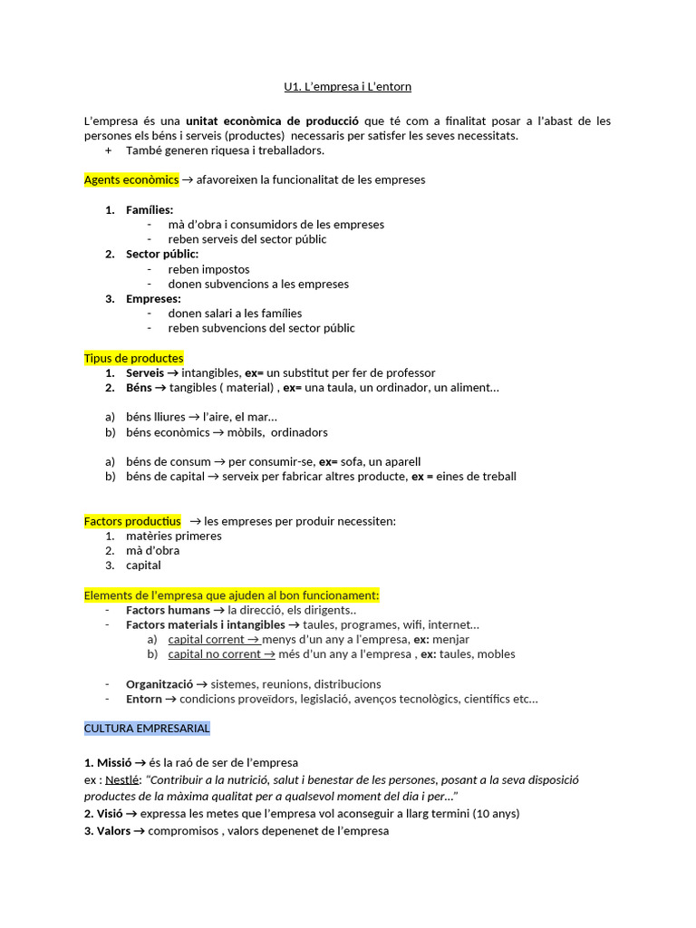 U1. L'empresa i l'entorn | PDF