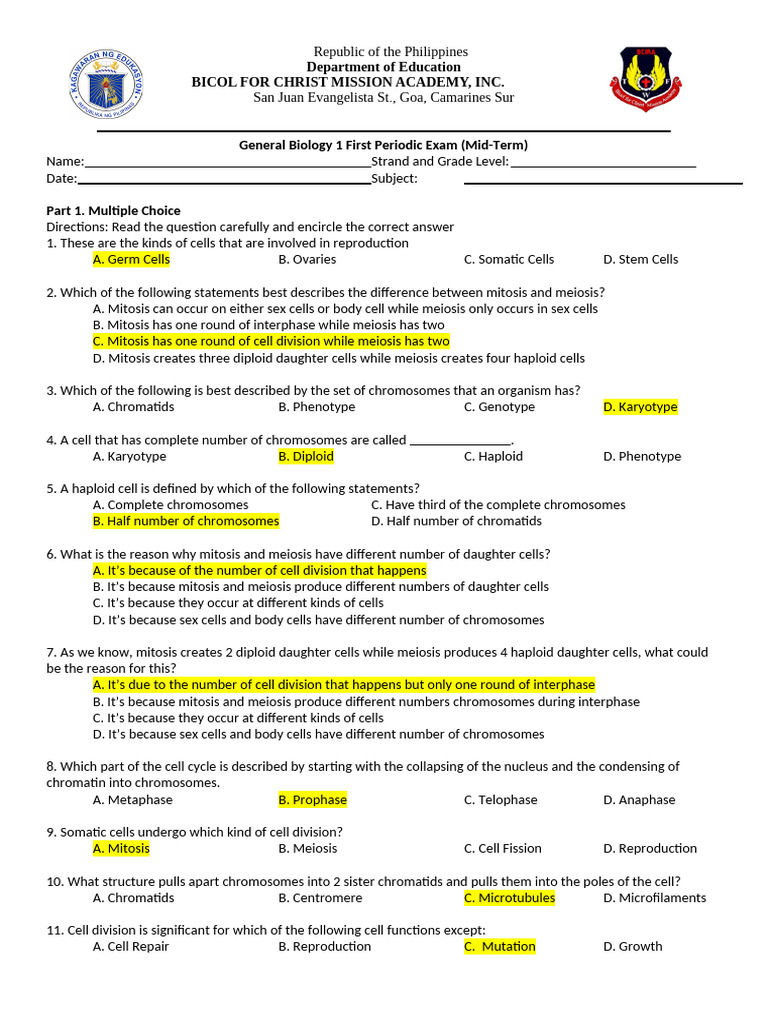 General Biology 1 Periodic Exam | PDF