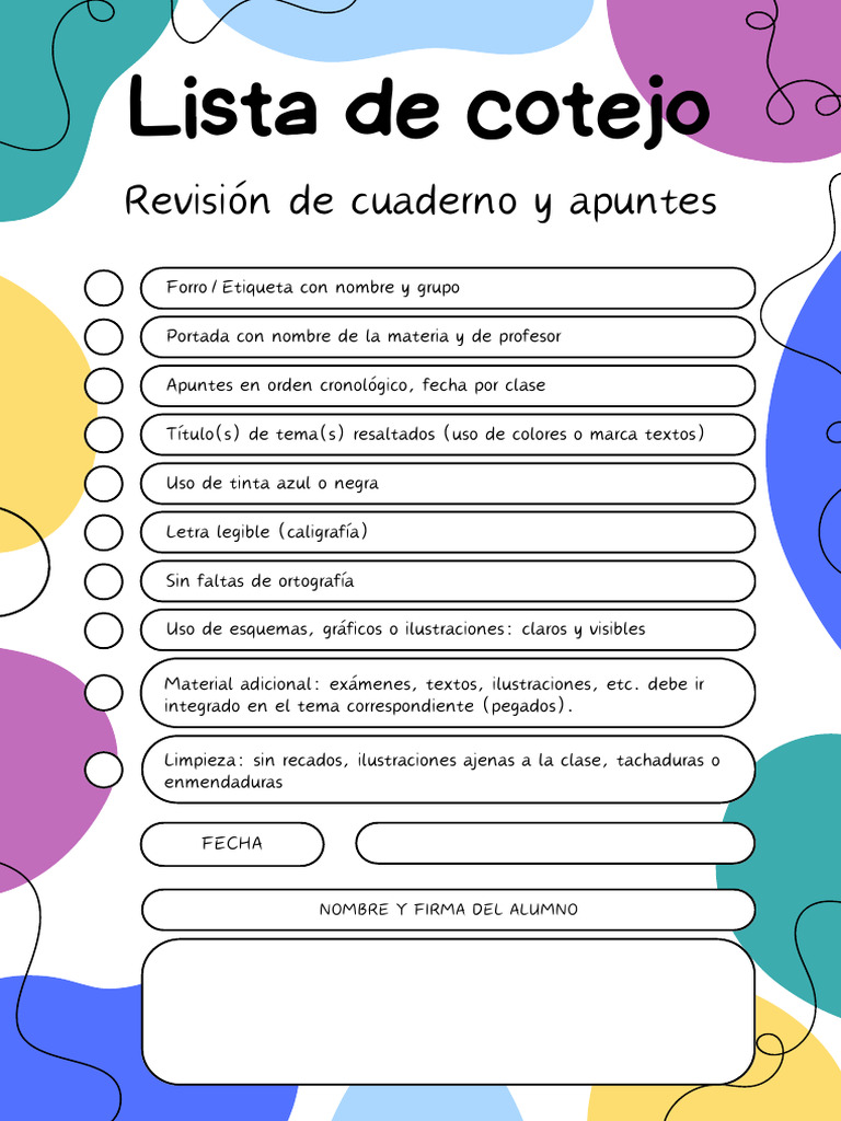Lista de Cotejo Cuaderno y Apuntes | PDF