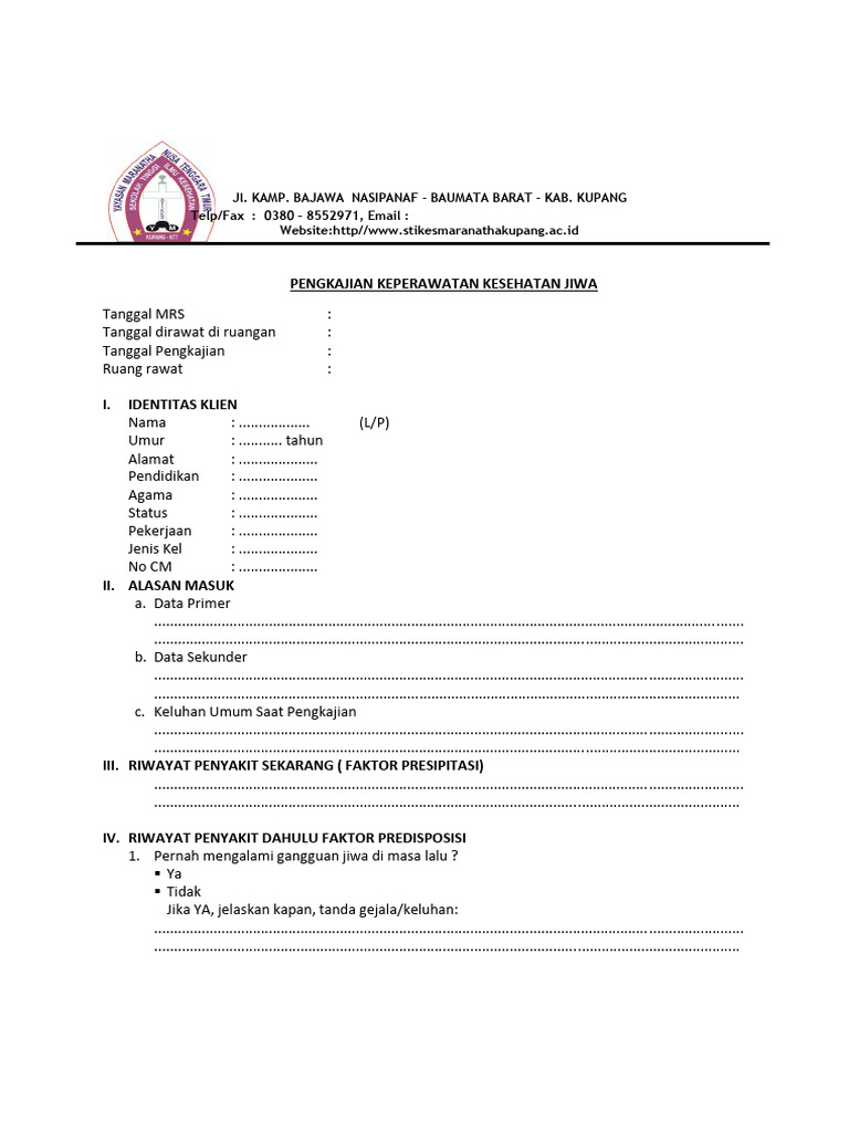 Form Pengkajian | PDF