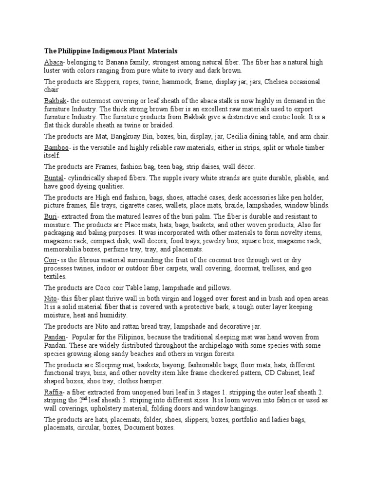 Indigenous Materials 1 | PDF | Carpet | Plants