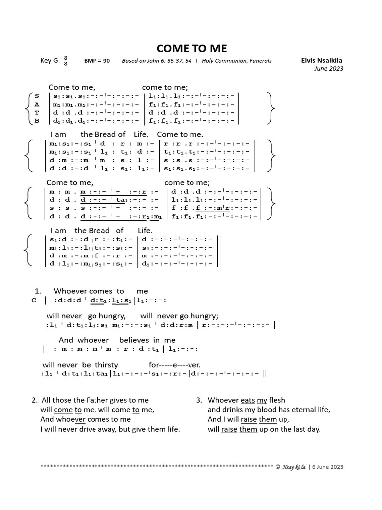 COME TO ME (Sol-Fa Script) | PDF | Eucharist | Christian Denominational ...
