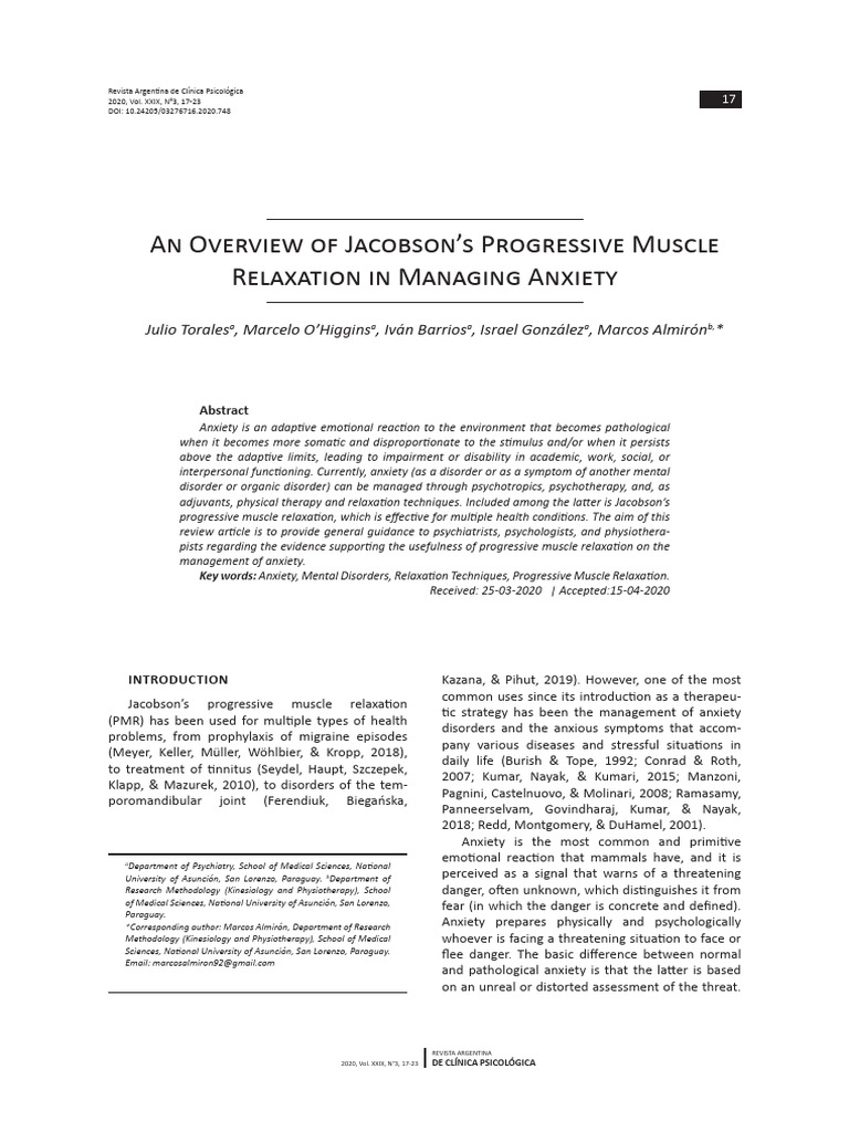 An Overview of Jacobson's Progressive Muscle Relaxation in Managing ...