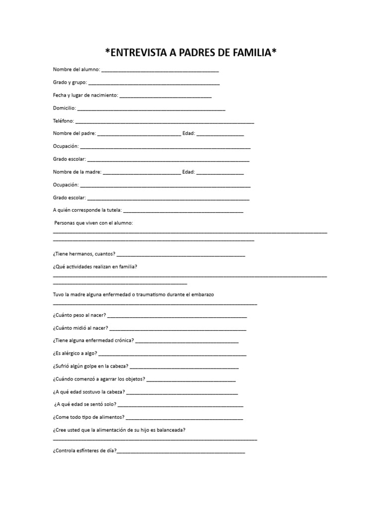 ENTREVISTA A PADRES DE FAMILIA | PDF