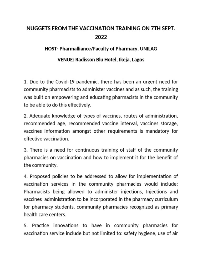 Nuggets From The Vaccination Training | PDF