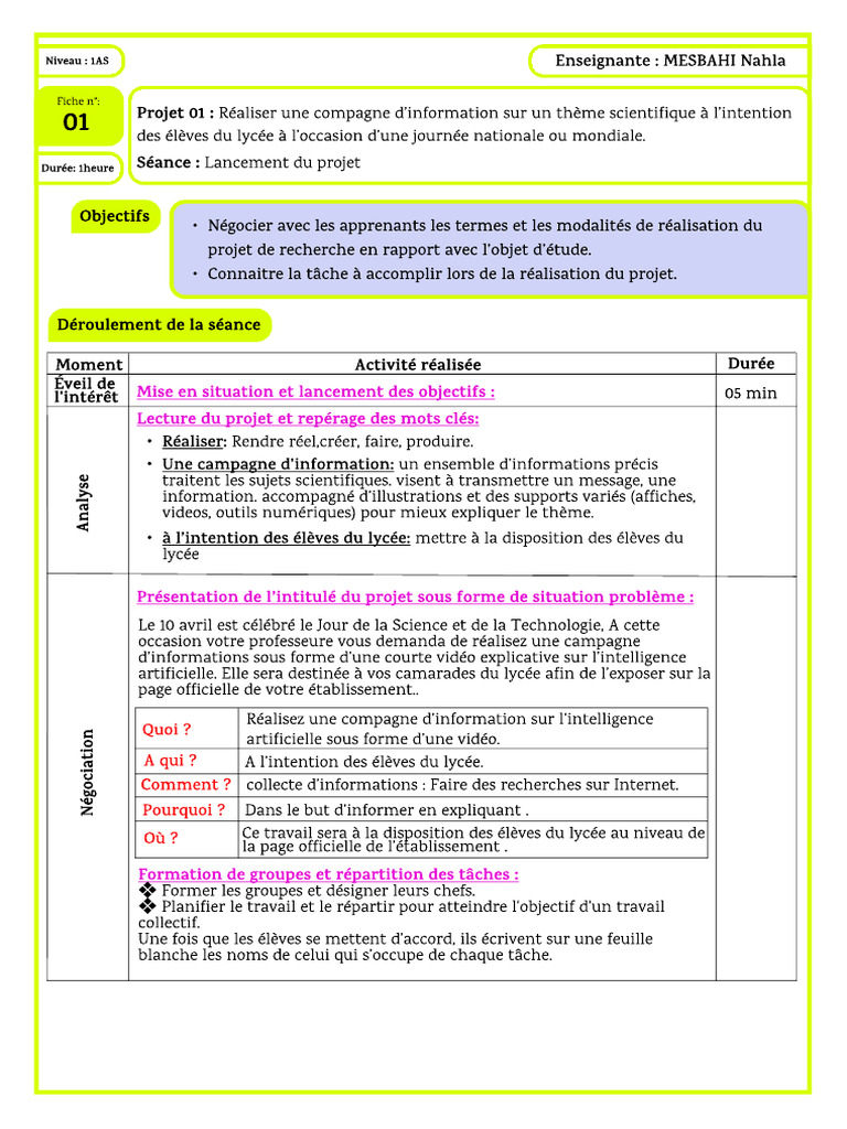 Fiche 01 1as | PDF
