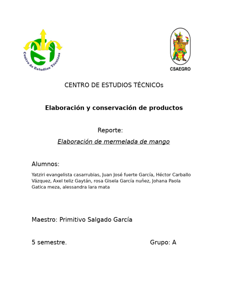 Reporte Mermelada de Mango | PDF