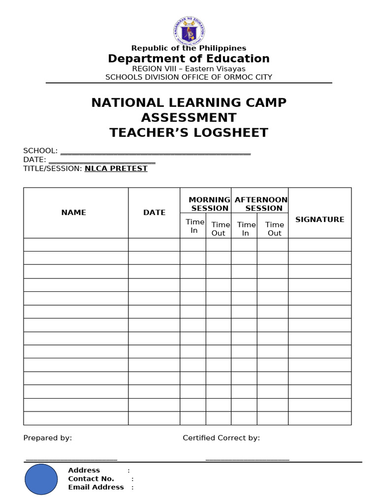 NLC Teachers Attendance Sheet - 2 | PDF