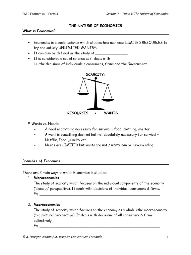 Topic 1 The Nature of Economics | PDF