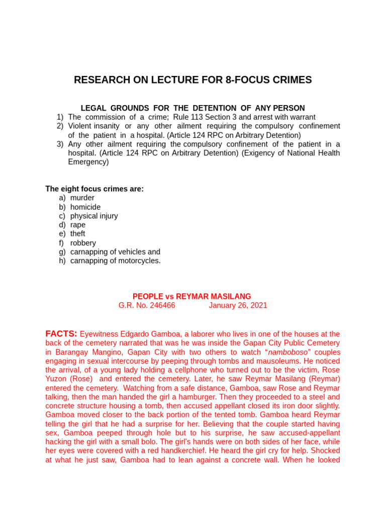 RESEARCH FOR 8-FOCUS CRIMES | PDF