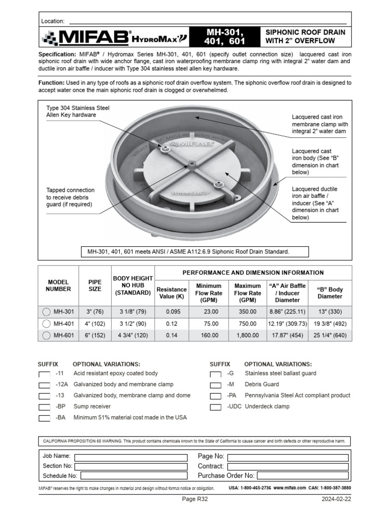 MH-301-401-601 - Spec Sheet | PDF