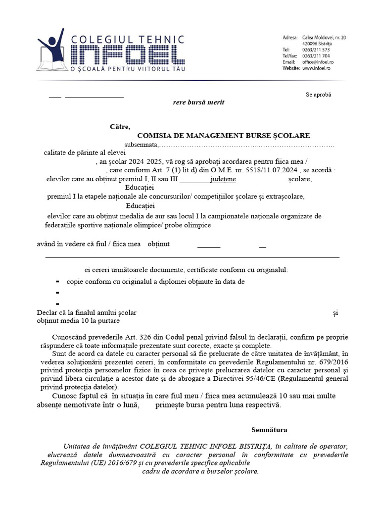 Cerere Parinte Bursa Sociala Cu Olimpiade Judetene | PDF