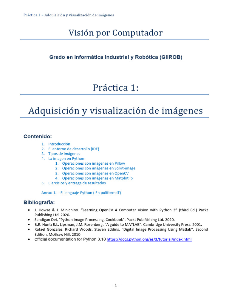 Practica 1 - Adquisiciín y Visualización de Imágenes - PYTHON | PDF