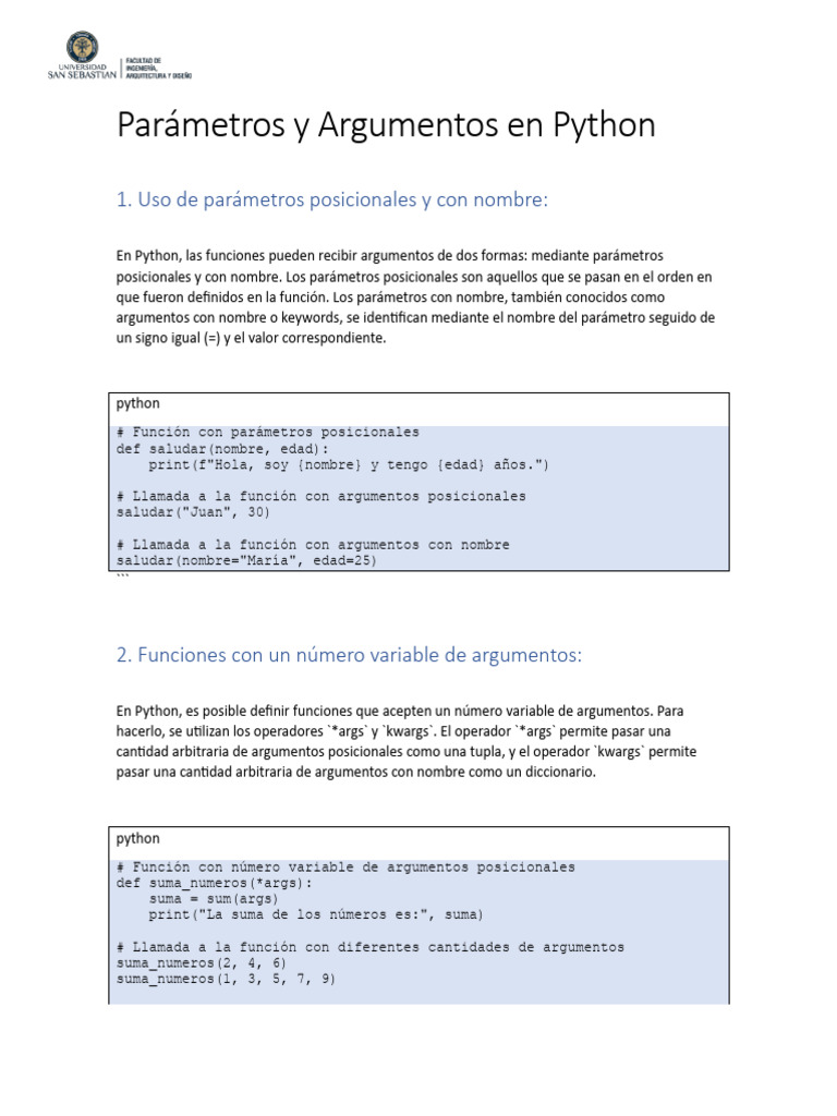 Parámetros y Argumentos en Python | PDF