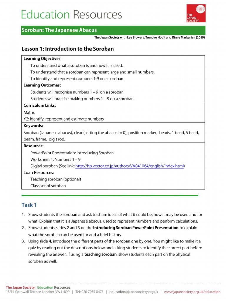 1 Lesson Plan Introduction To Soroban | PDF