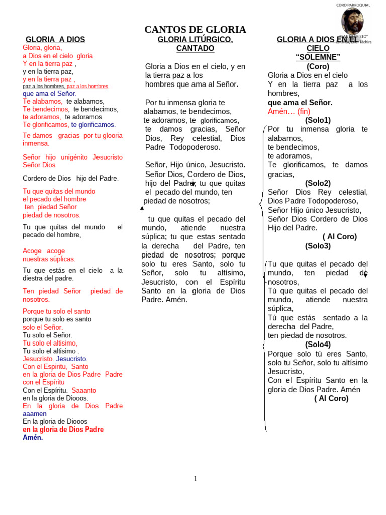 Cantos de GLORIA Católicos | PDF