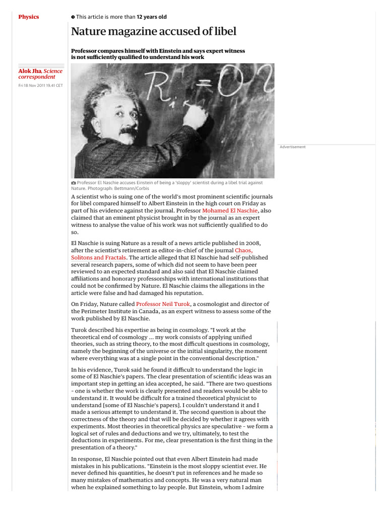 Document8 - Nature Magazine Accused of Libel Physics The Guardian | PDF