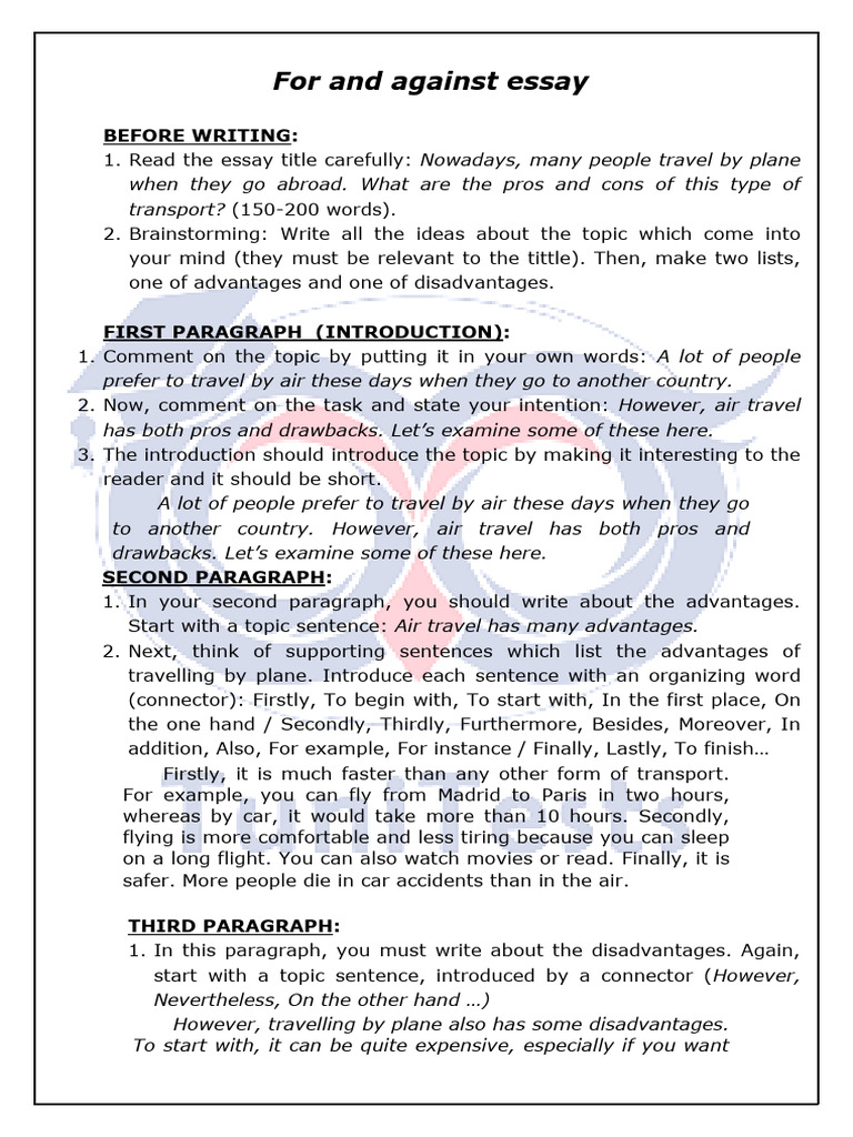 For and Against Essay: Before Writing | PDF