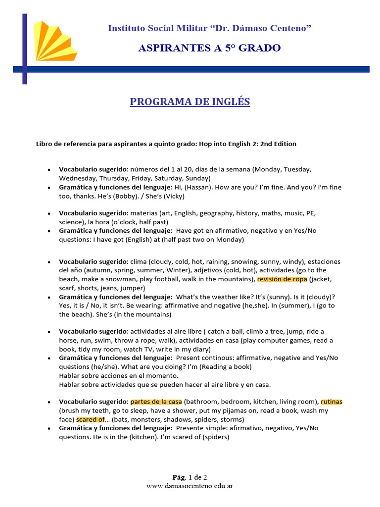 Programa Ingles | PDF