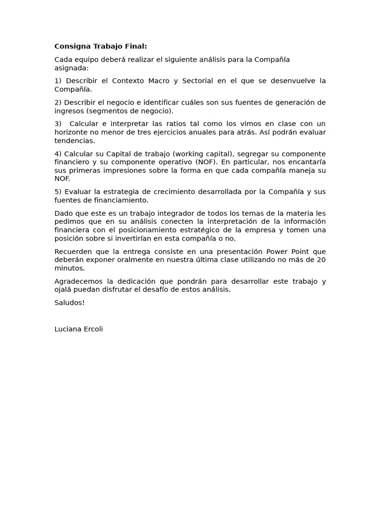 Consigna Trabajo Final | PDF