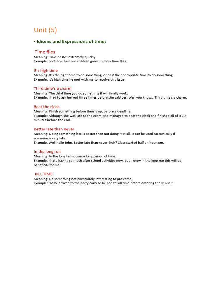 Unit 5 idioms | PDF