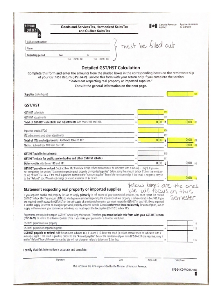 Goods and Services Tax Harmonized Sales Tax Form Explanation | PDF