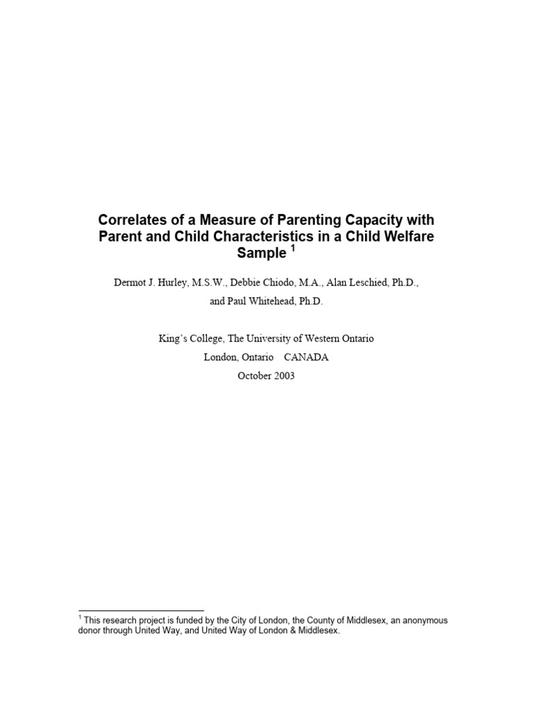 Parenting Capacity Document September172003 | PDF | Child Neglect ...