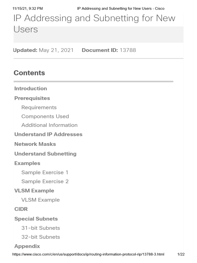 Cisco IP Addressing and Subnetting Guide | PDF | Ip Address | Internet ...