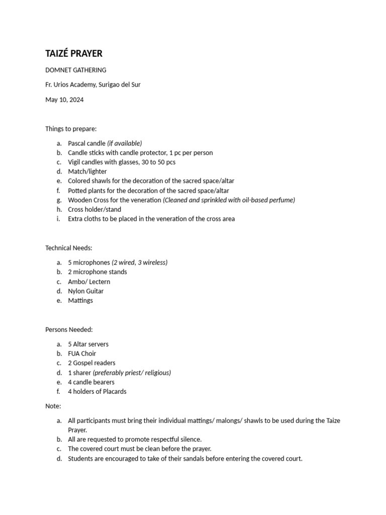 Taizé Prayer Preparations | PDF