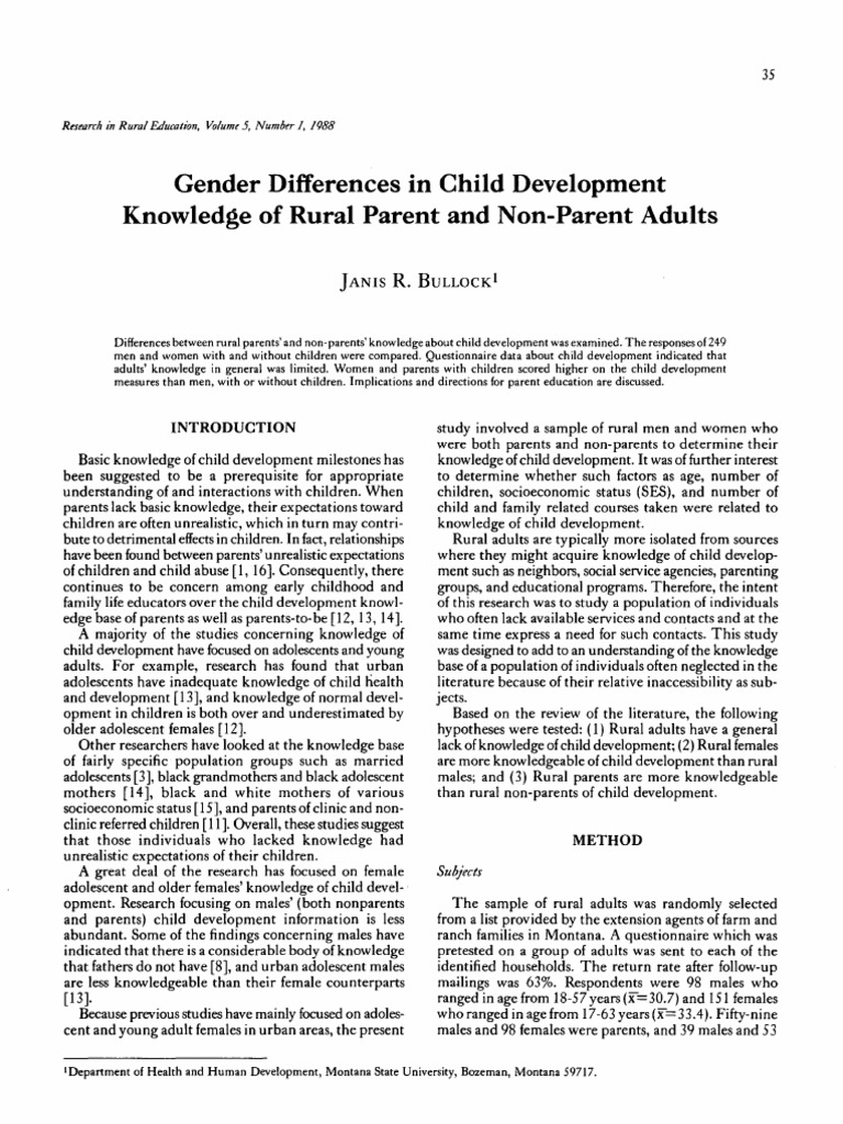 Gender Differences in Child Development Knowledge of Rural Parent and ...