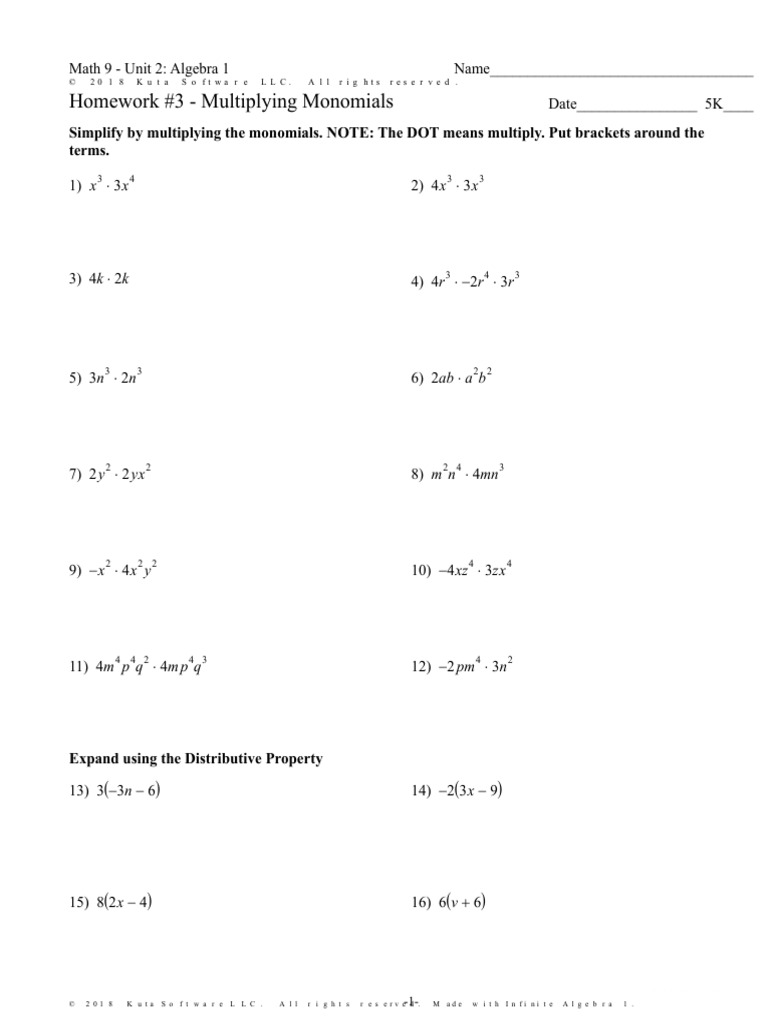 HW3 - Multiplying Monomials | PDF | Algebra | Mathematics