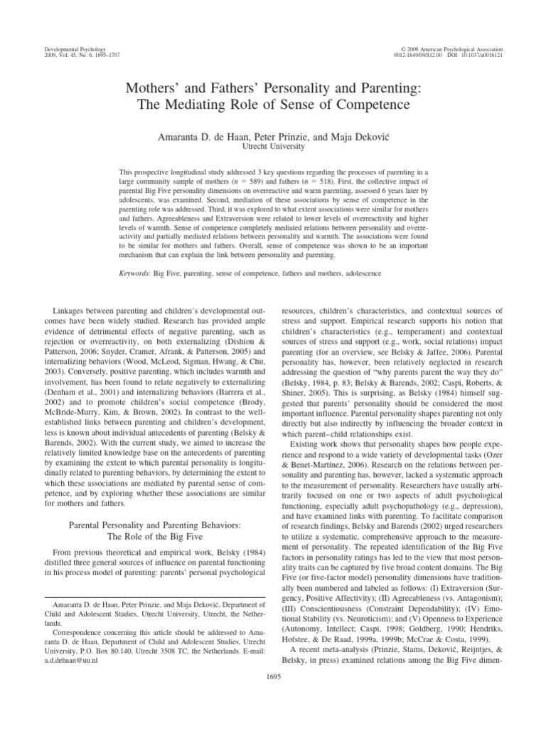De Haan Dev Psy 2009 | PDF | Multilevel Model | Wellness
