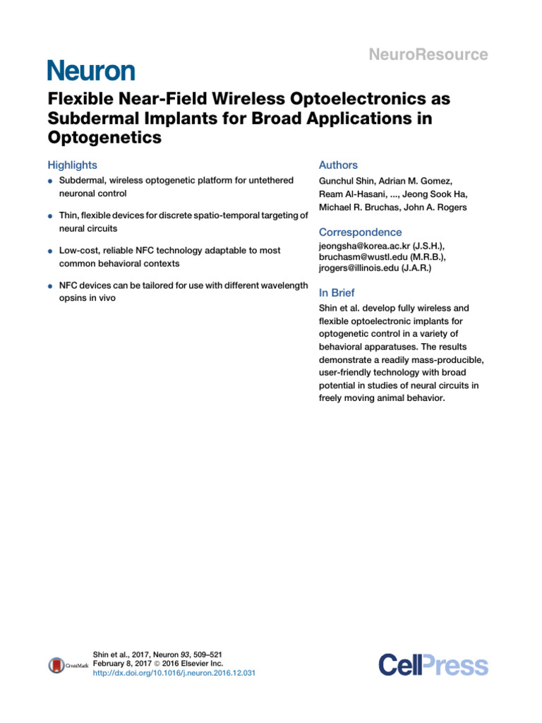 Flexible Near-Field Wireless Optoelectronics As Subdermal Implants For ...
