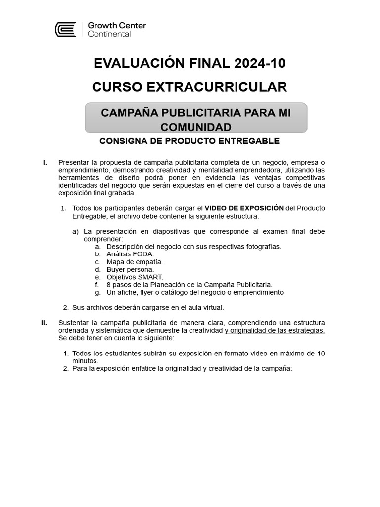 Consigna de Evaluación Final 2024-10 Campaña Publicitaria | PDF | Business | Negocios
