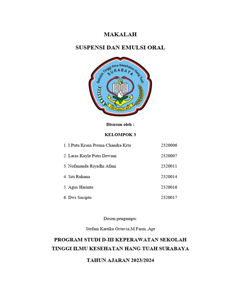 (d3 Tk1) Reg - Tugas Farmakologi Kel.5 TTG Suspensi Oral Dan Emulsi Oral | PDF
