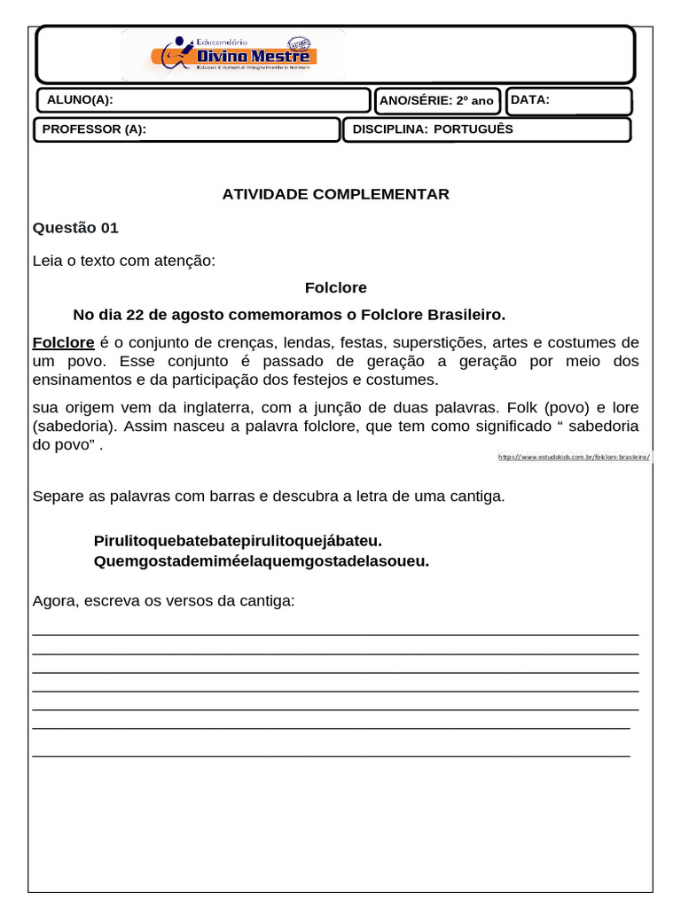 Atividade Complementar Folclore | PDF